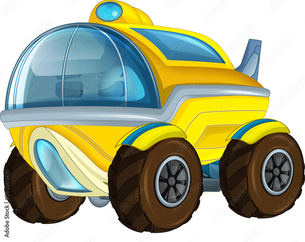 cartoon scene with space vehicle starship on white background ...