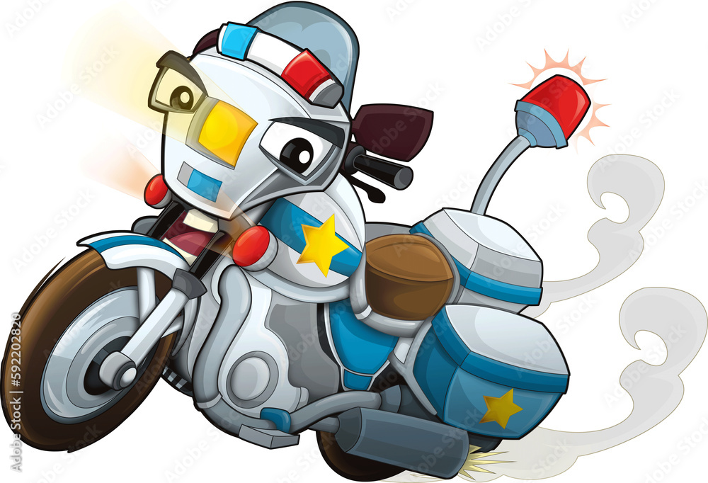 Cartoon police motorbike - isolated on white background - illustration ...