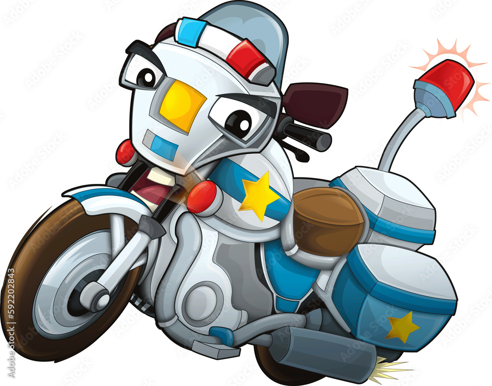 Cartoon police motorbike - isolated on white background - illustration ...