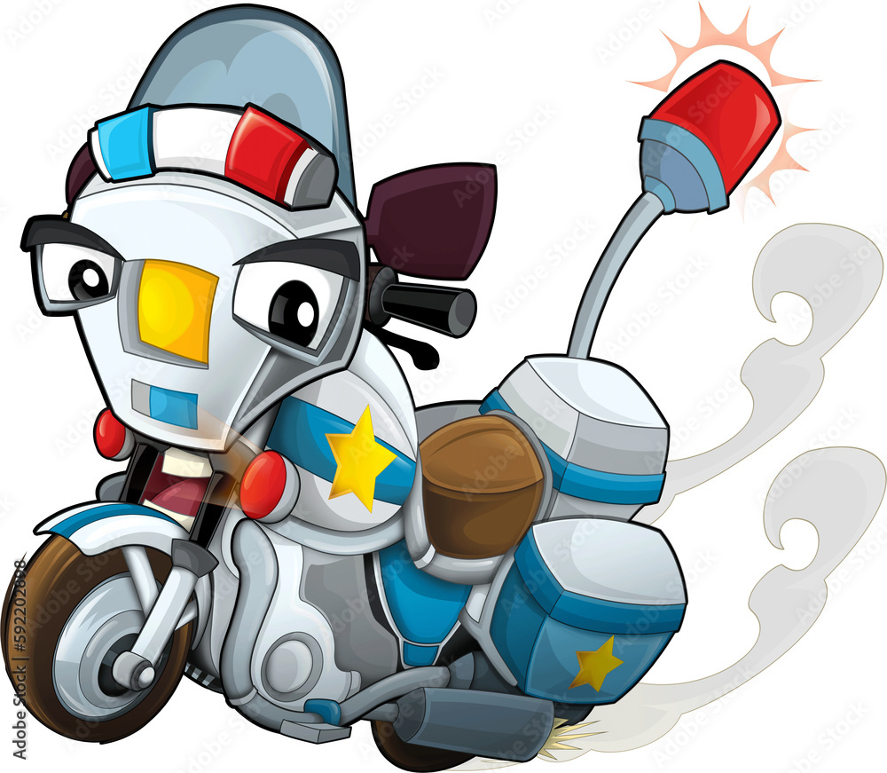 Cartoon police motorbike - isolated on white background - illustration ...