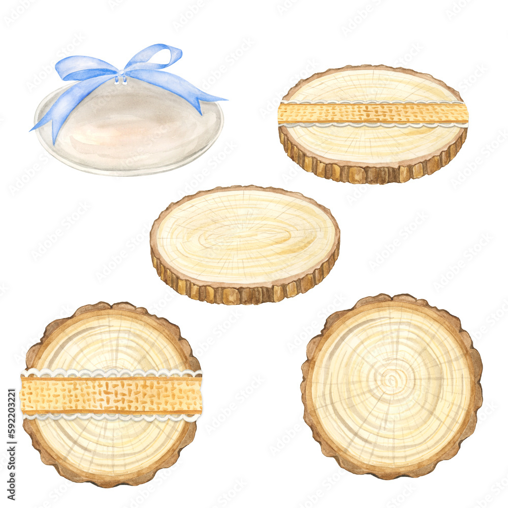 Ring plate, wooden ring slab for a rustic wedding. Watercolor hand ...