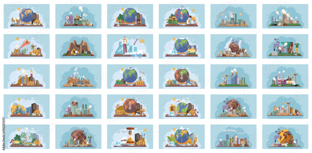 Toxic waste from human set. Industries create pollution and cities ...