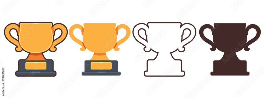 Golden trophy set vector illustration, collection trophy, silhouette and line art trophy, award ...