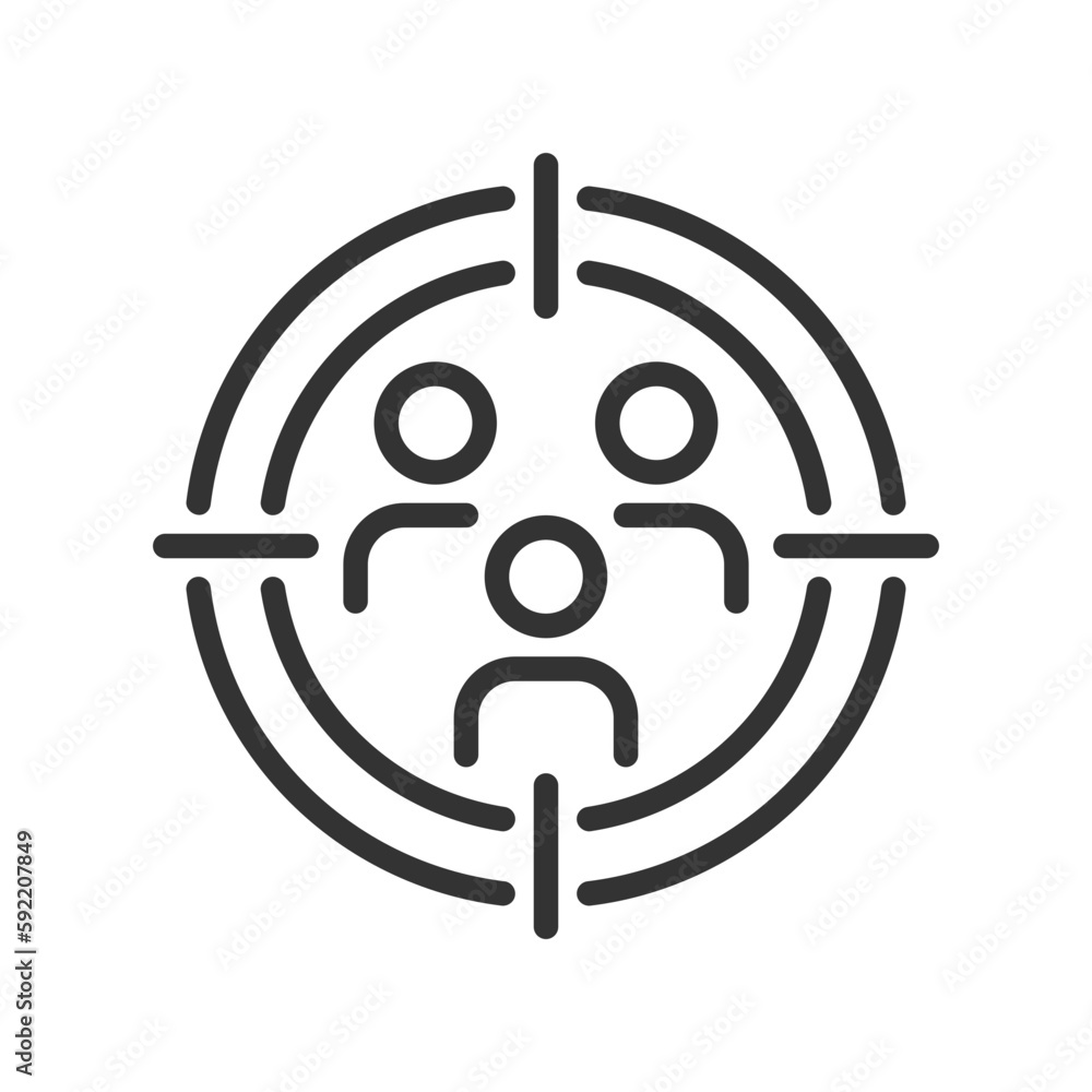 Target audience pixel perfect linear icon. Customer research. Consumer ...