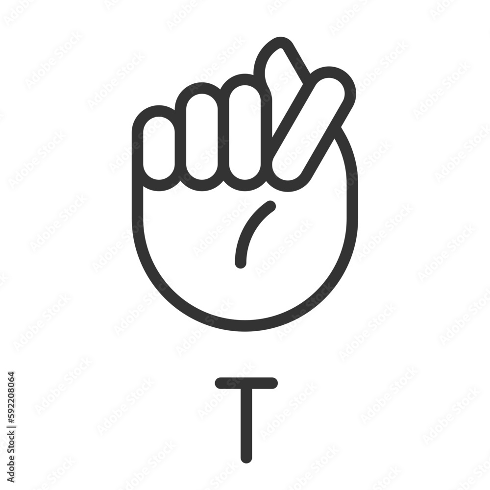 Letter T sign in ASL pixel perfect linear icon. Words building ...