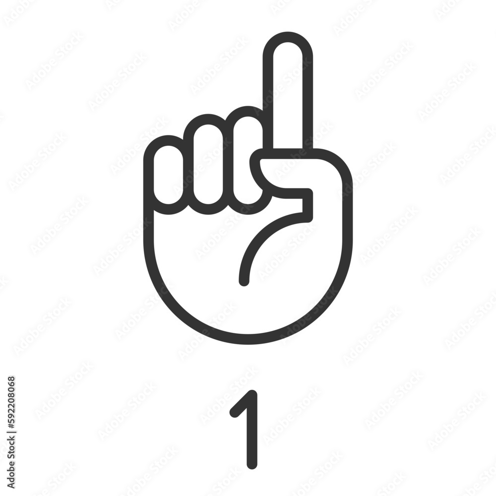 Digit one in ASL pixel perfect linear icon. Nonverbal communication ...