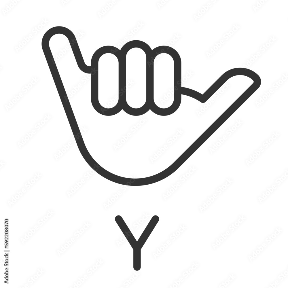 Letter Y sign in ASL pixel perfect linear icon. People with deafness ...