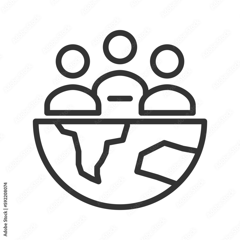 World population pixel perfect linear icon. Global society. Planet ...