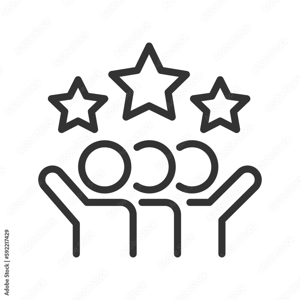 Teamwork success pixel perfect linear icon. Achievement for group ...