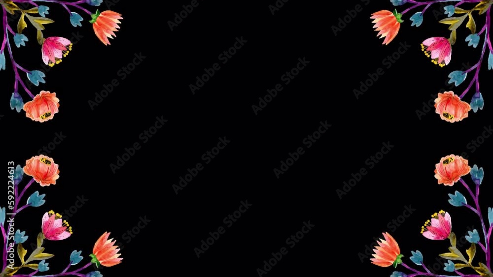 Beautiful floral frame animation on a transparent screen. illustration ...