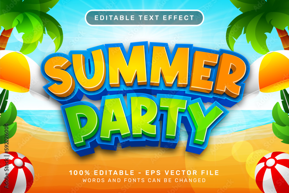 summer party 3d text effect and editable text effect with a beach ...