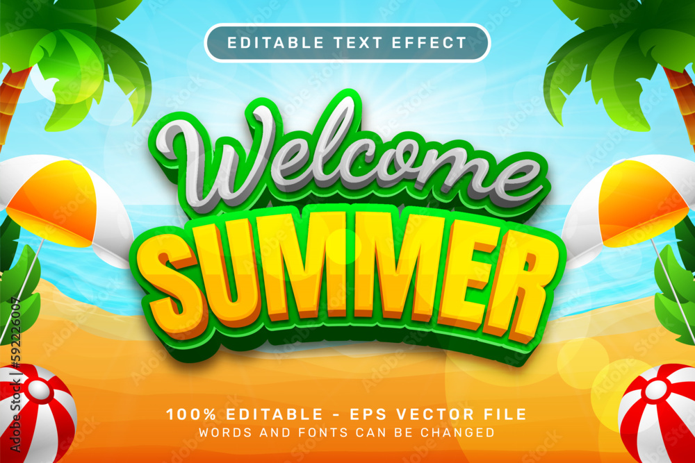 welcome summer 3d text effect and editable text effect with a beach ...