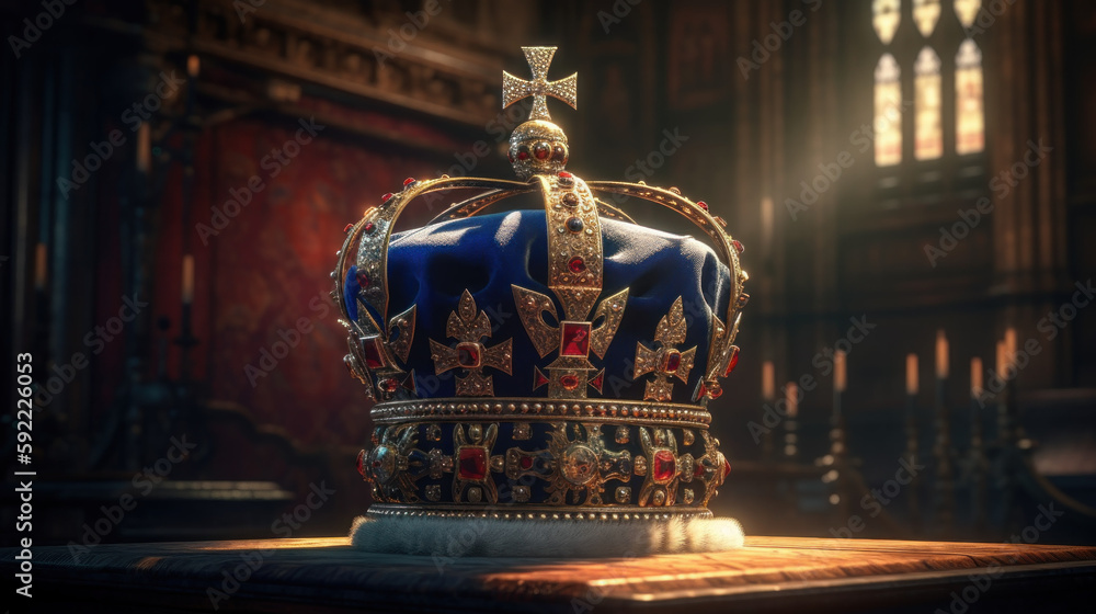 Crown on table, king's coronation ceremony concept created with ...