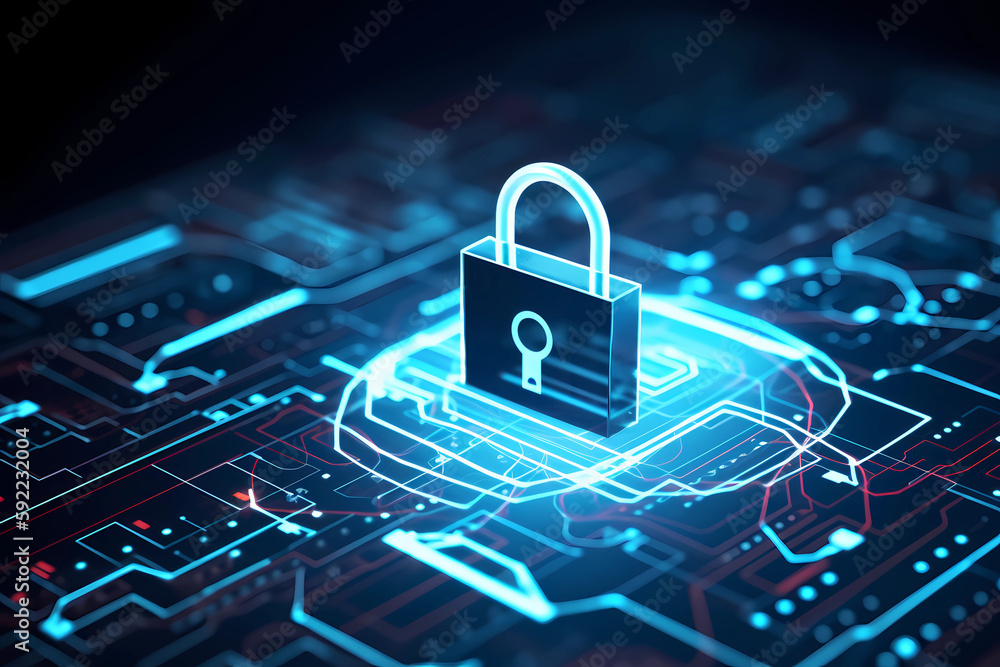 Cybersecurity code lock on a futuristic motherboard Stock Illustration ...