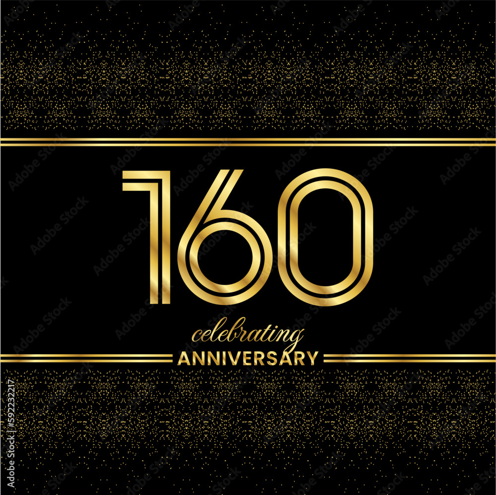 160 Golden Double Line Number. 160 Anniversary invitation cover with ...