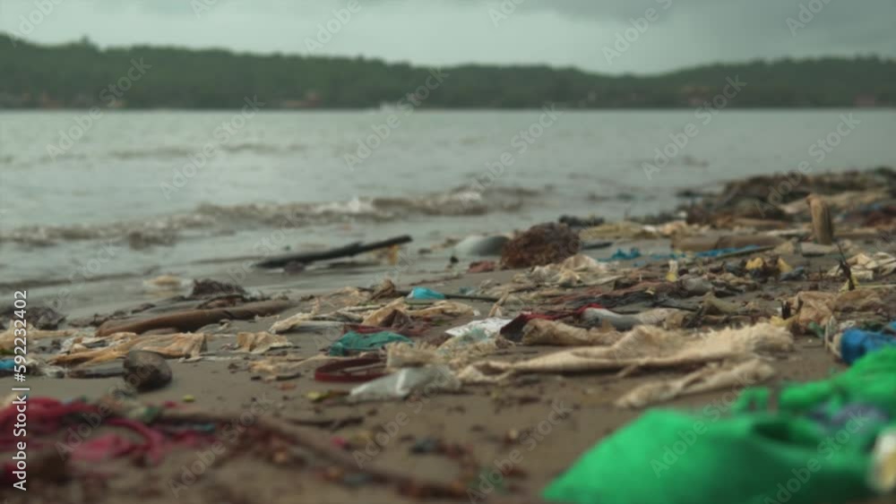 Waste on Goa beach, highlighting pollution and littering issue. Need ...