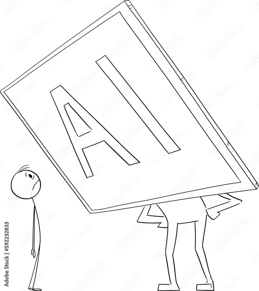 Artificial Intelligence or Ai and Human Person, Vector Cartoon Stick ...