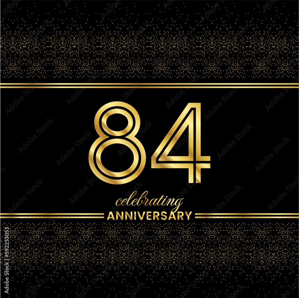 84 Golden Double Line Number. Anniversary invitation cover with glitter ...