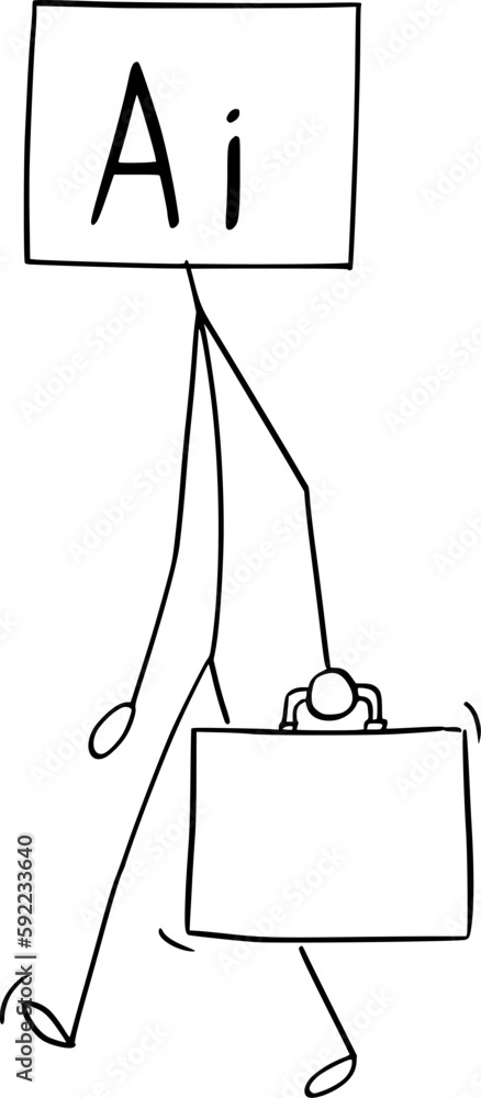 Ai or Artificial Intelligence Going to Work , Vector Cartoon Stick ...