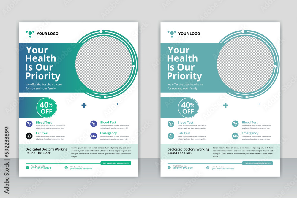 healthcare cover a4 template design and flat icons for a report and ...