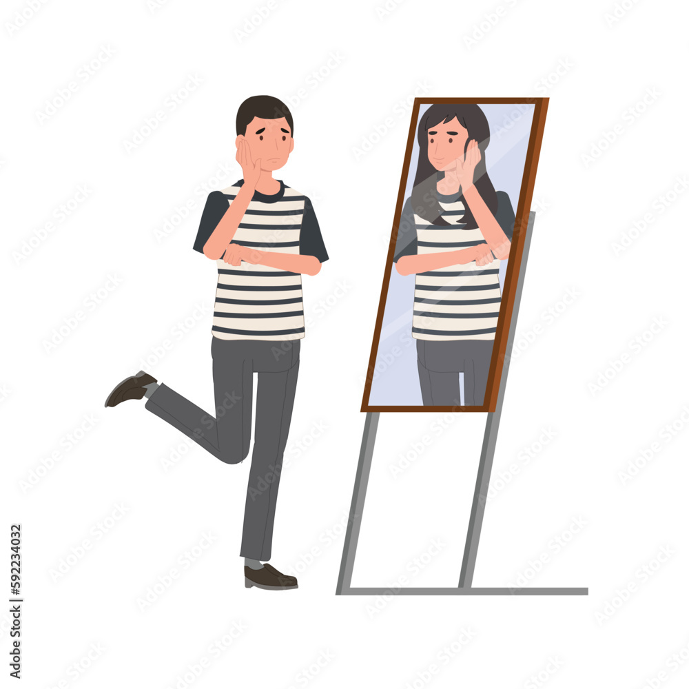 transgender concept. an unhappy man looking shadow himself through ...