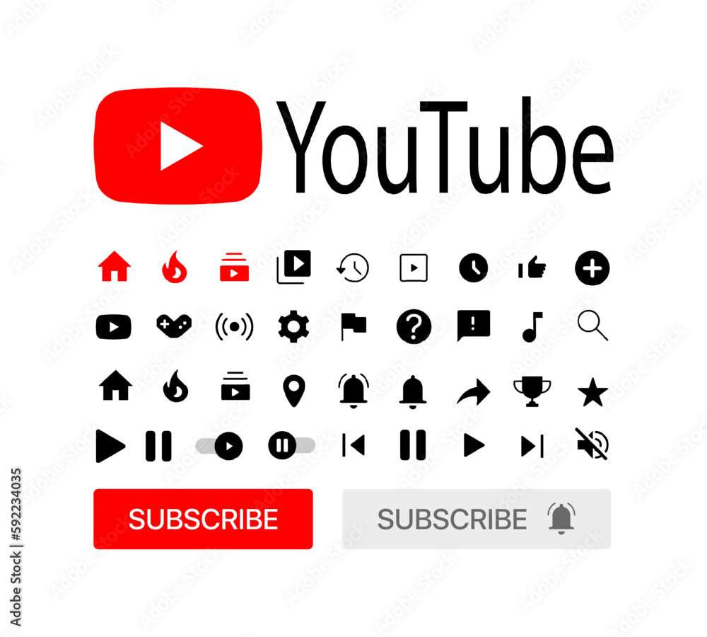 YouTube - a set of icons and buttons for the site. Vector. Editorial ...