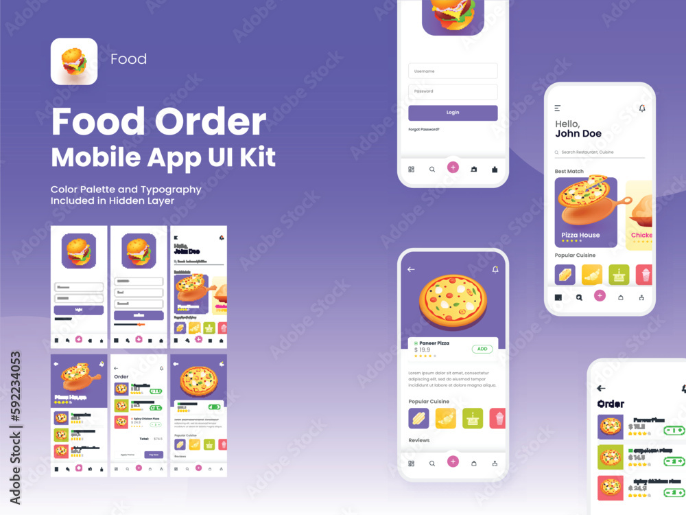Food Order Mobile App UI Kit Including Login, Register, Food Menu ...