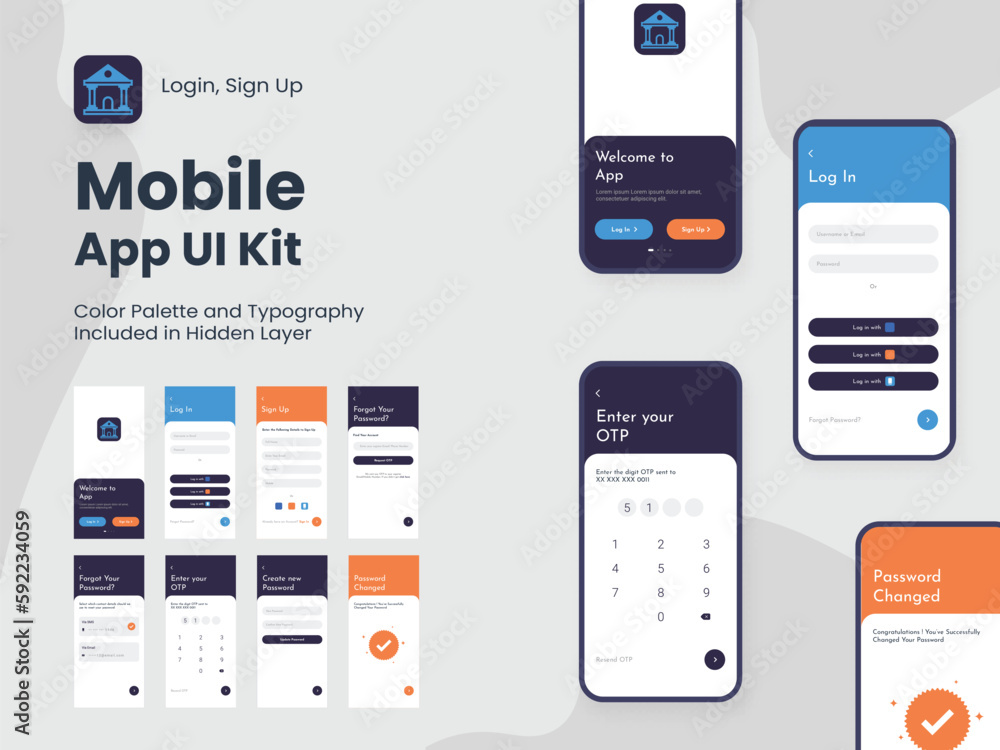 Wireframe UI, UX And GUI Layout With Different Login Screens Including Account Sign In, Sign Up ...