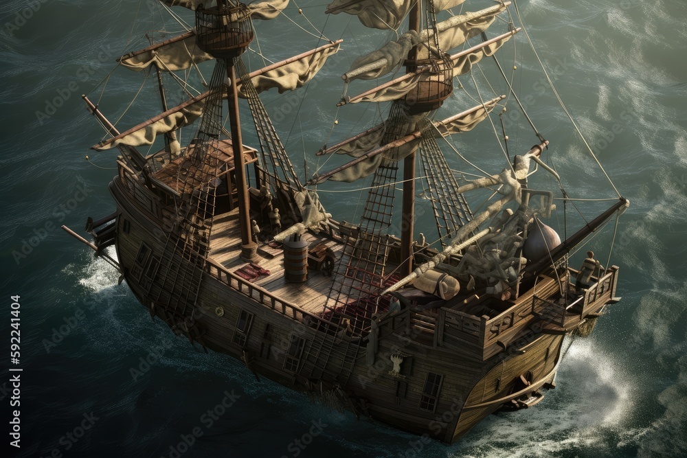 pirate ship captured by enemy, with pirates taken prisoner and their ...