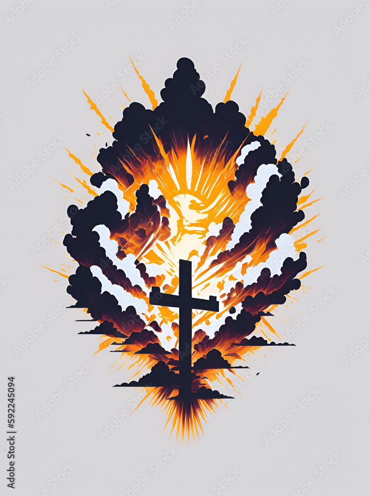 Cross shape in clouds. Concept poster. AI generated illustration Stock ...