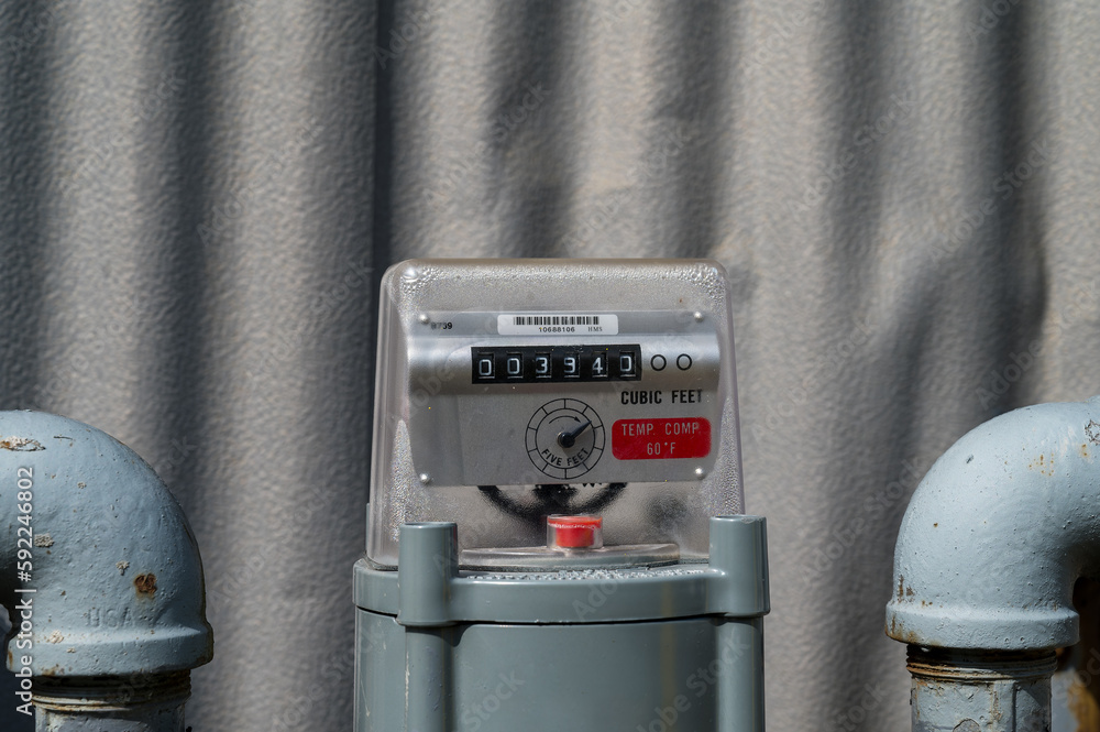 Residential gas meter with a grey background with copy-space Stock ...