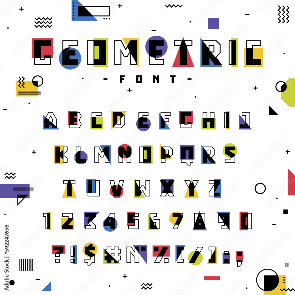 Geometric Font with Alphabet Letters Consist of Shapes and Figures ...