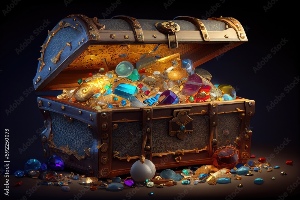 treasure chest overflowing with gemstones, gold coins and other riches ...