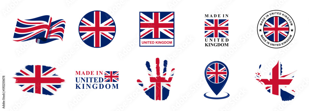 United Kingdom national flags icon set. Labels with United Kingdom ...