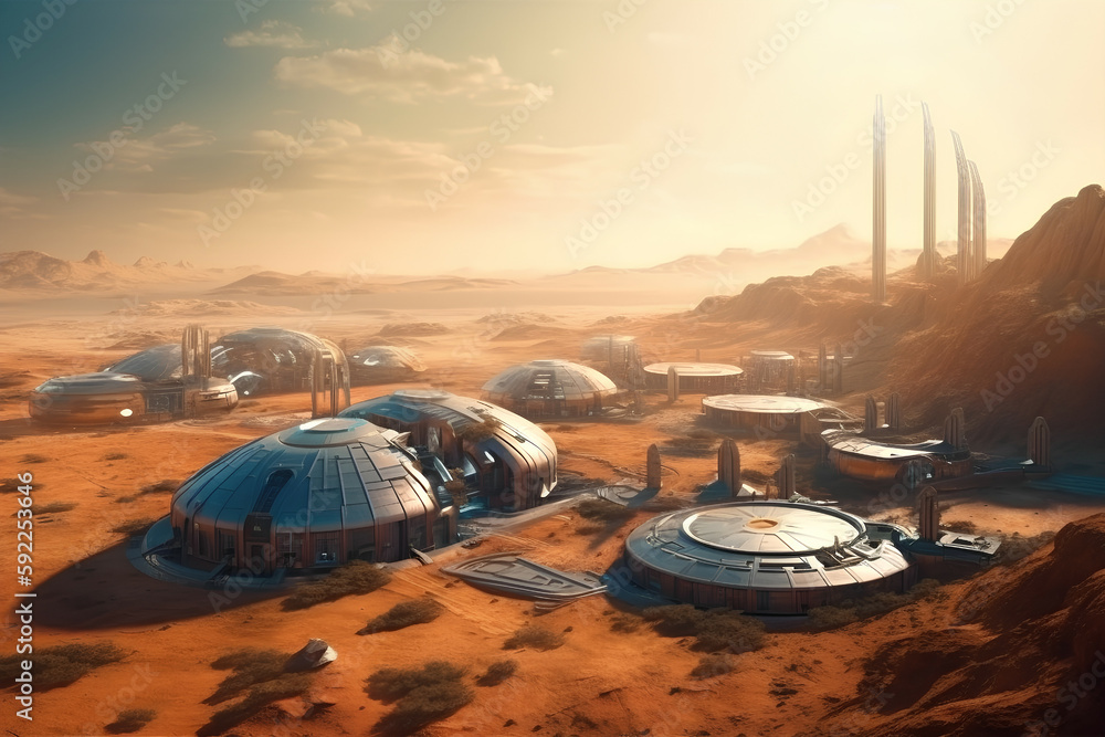 A futuristic Mars colony with advanced habitats and infrastructure for ...