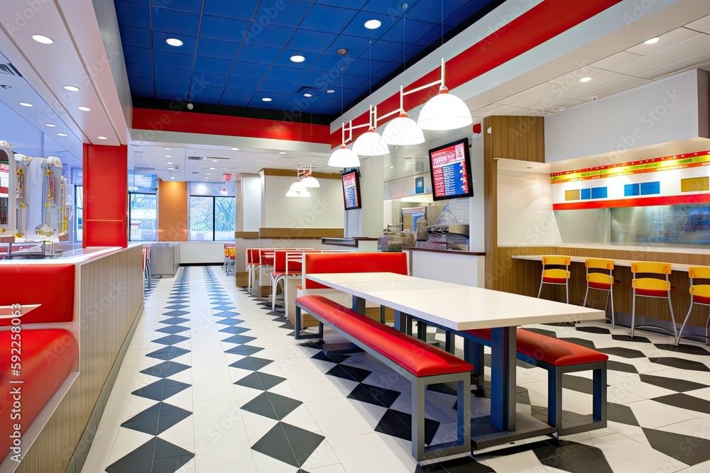 fast food restaurant with sleek and modern design, featuring clean ...