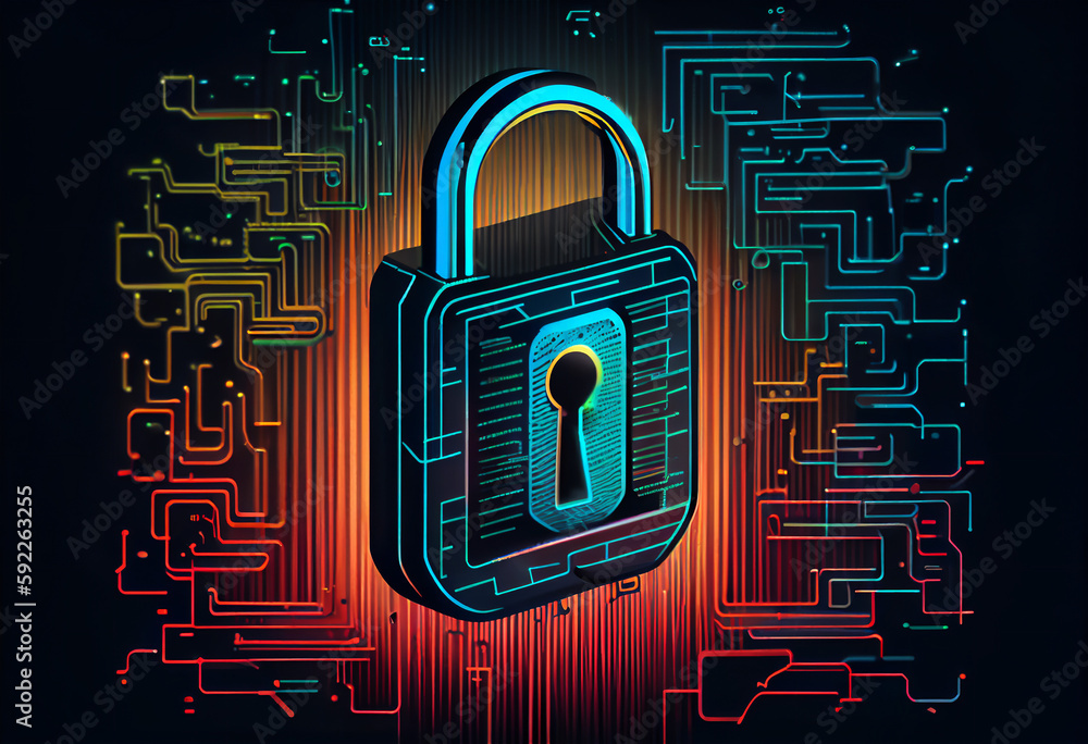 abstract illustration of padlock symbol to illustrate digital security ...
