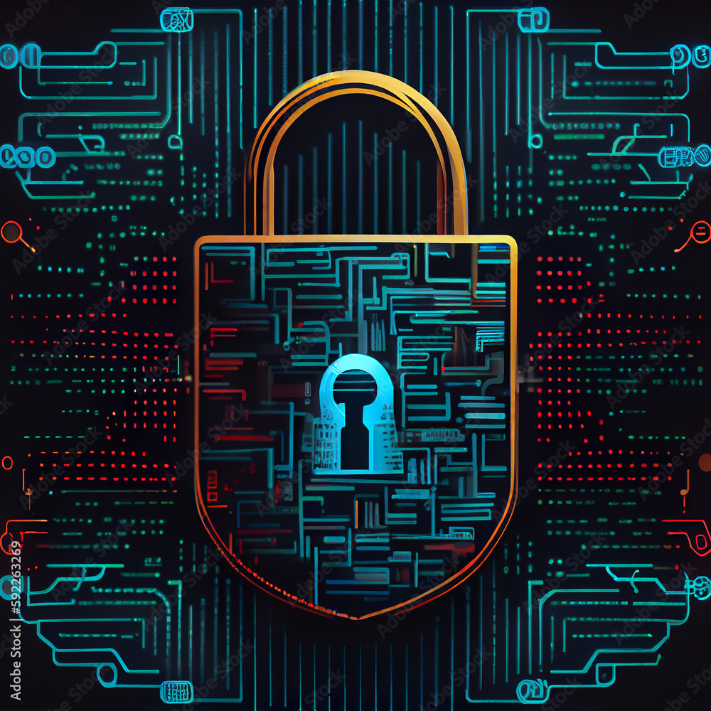 abstract illustration of padlock symbol to illustrate digital security ...