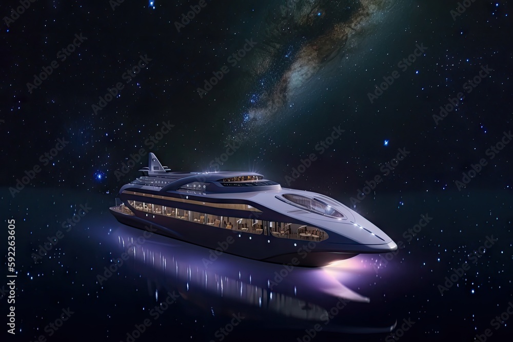 space tourism ship, floating among the stars, with its passengers ...