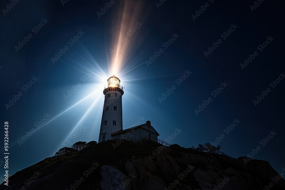 lighthouse illuminating the night sky with its powerful beam, created ...