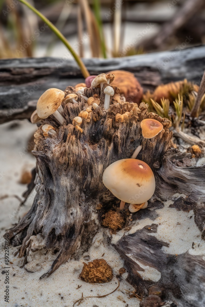 Micro Nature and Landscape Beach fungi, colorful growths, diverse ...