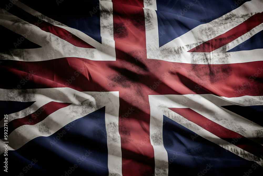 old union jack flag, dirty and worn waving in wind, background, made ...