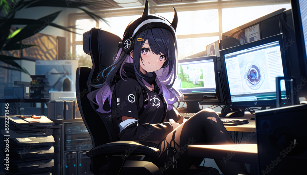 anime cartoon gamer girl Illustration Stock | Adobe Stock