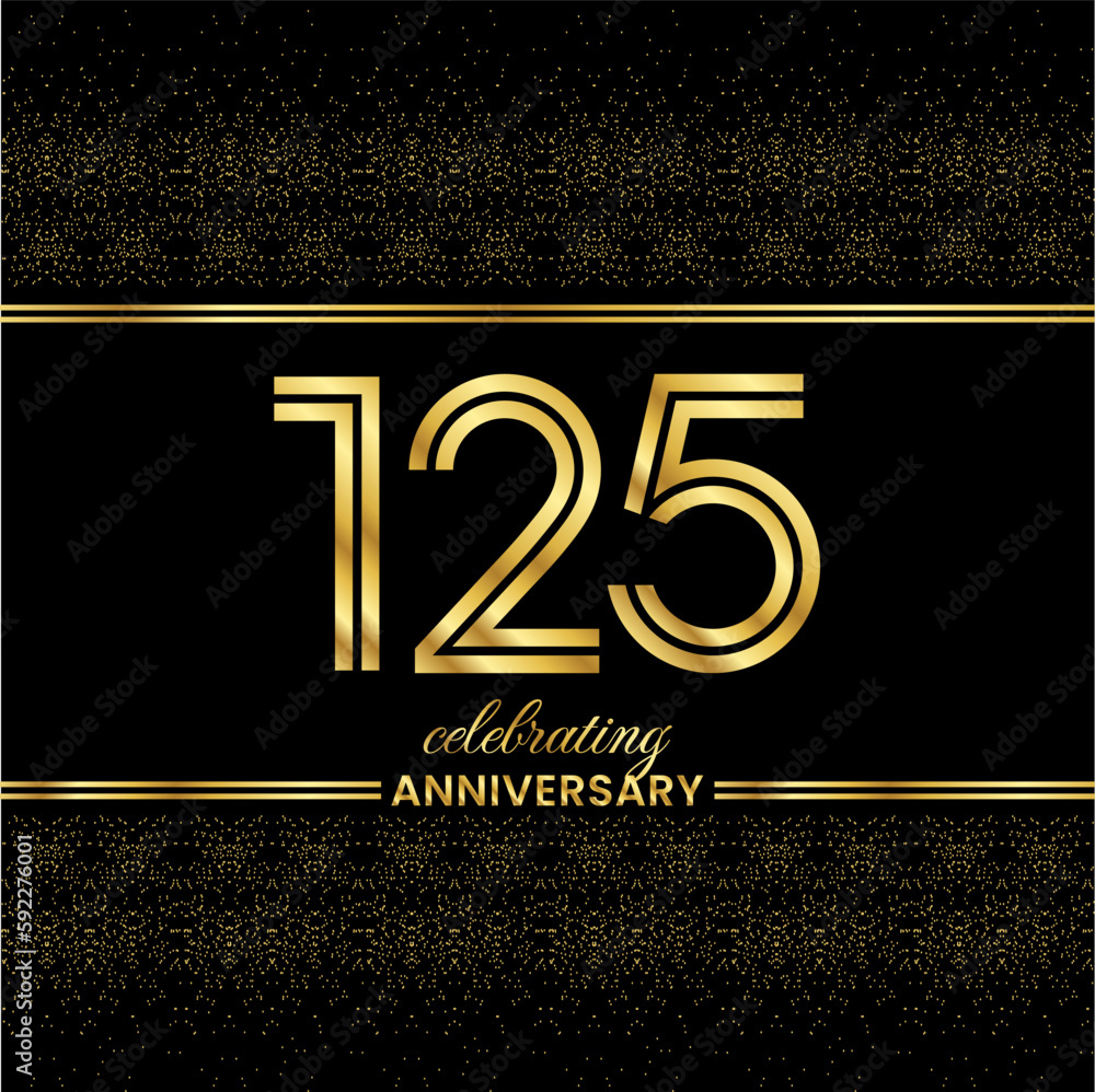 125 Golden Double Line Number. 125 Anniversary invitation cover with ...