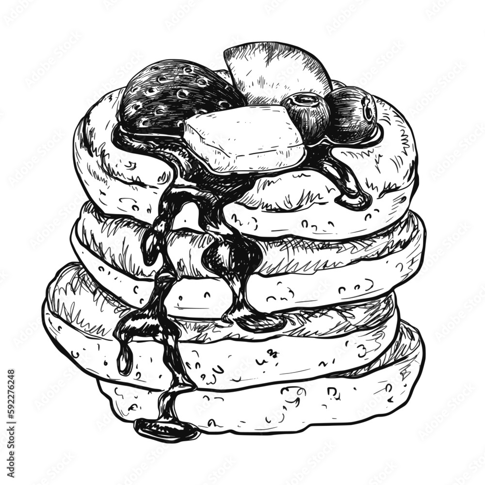 Pancakes vintage vector sketch illustration. Stock Vector | Adobe Stock