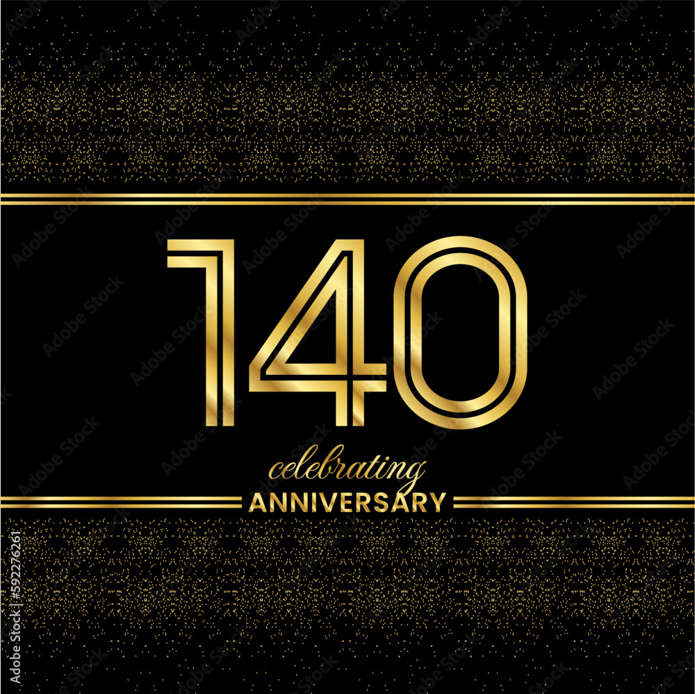140 Golden Double Line Number. 140 Anniversary invitation cover with ...