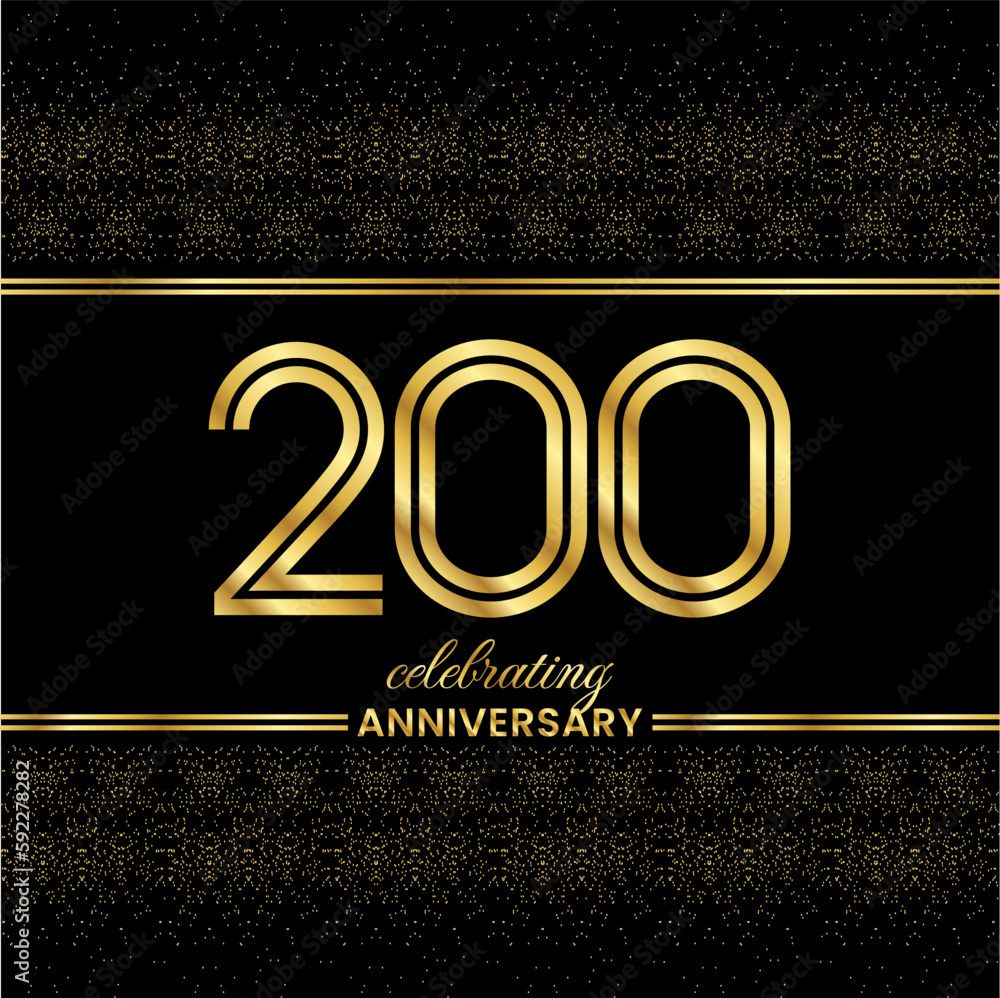 200 Golden Double Line Number. 200 Anniversary invitation cover with ...