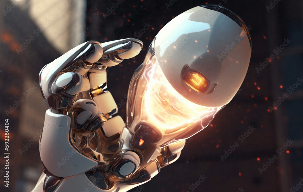 digital illustration, realistic style of AI, Machine learning, Hand of ...