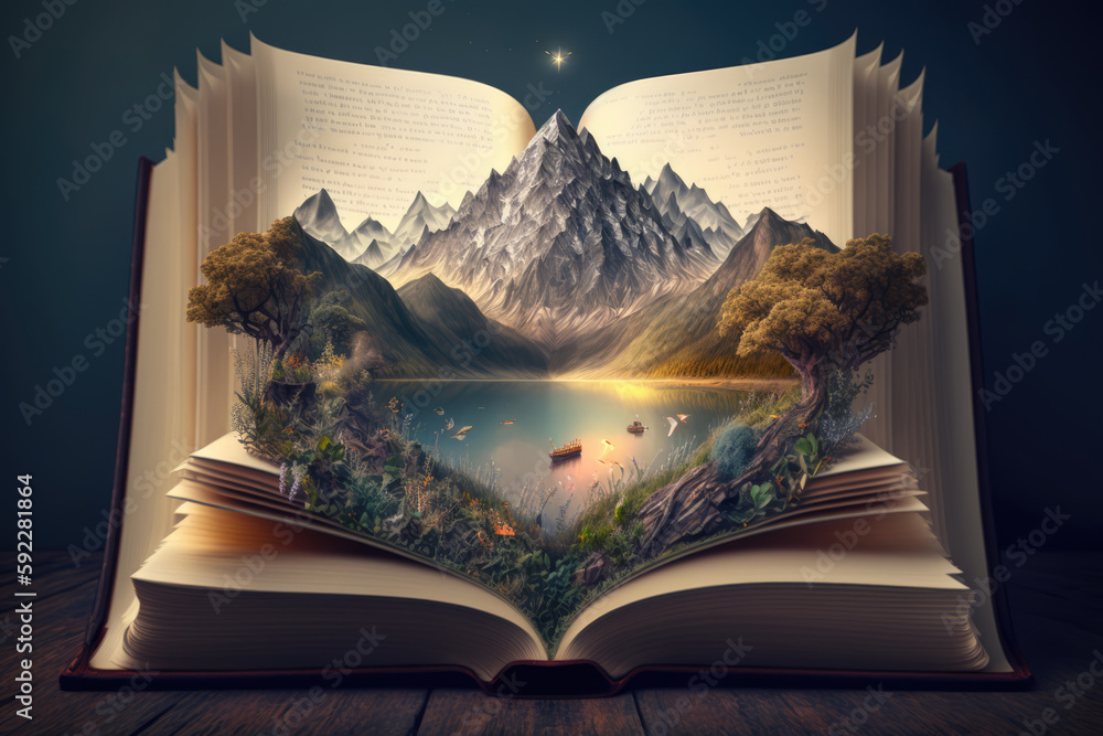 Open book. Fairy tale book. Book of fairy tales and stories. Magic book ...