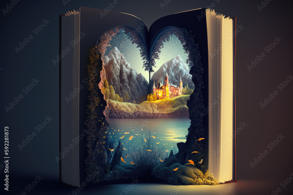 Open book. Fairy tale book. Book of fairy tales and stories. Magic book ...